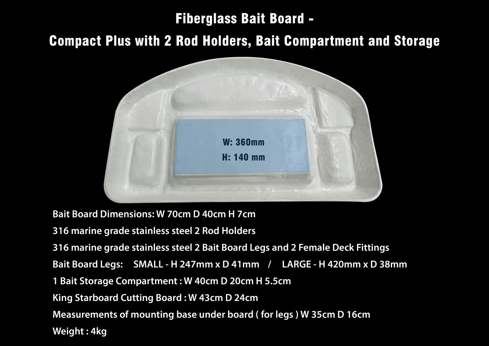 Compact Plus Fibreglass Bait Board with Rod Holders – The Marine Centre